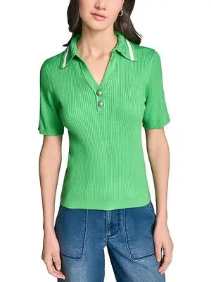 Karl Lagerfeld Paris Crochet Johnny Collar Sweater - Garden Green/soft White