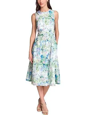 Karl Lagerfeld Paris Printed Tie Back Midi Dress - Sky Blue Multi