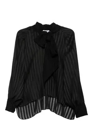 PARLOR Striped Pussy-bow-collar Blouse - Black