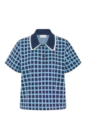 The Upside Checked Crochet-trim Polo Shirt - Blue