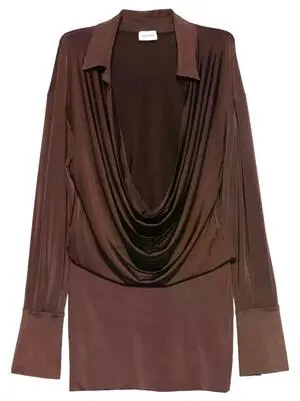 Andamane Draped Long-sleeve Dress - Brown