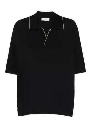 LARDINI Contrast-trim Open-collar T-shirt - Black