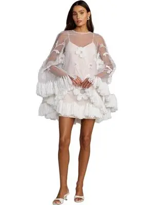 Mac Duggal Embellished Trapeze Mini Dress With Fringe Hem - Ivory