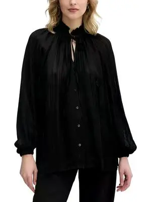 Sisley Ruffled-neck Blouse - Black