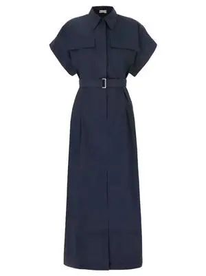 Brunello Cucinelli Belted Short-sleeve Dress - Blue
