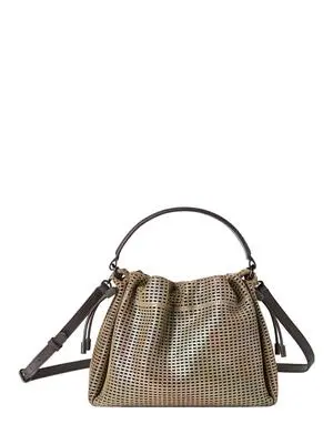 Brunello Cucinelli Small Leather Tote Bag With Monili Embellishment - Brown