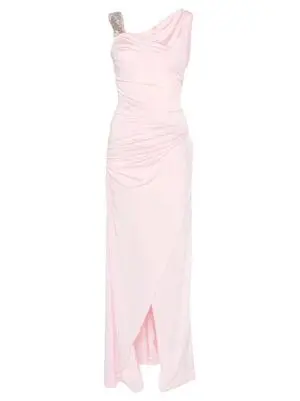 Amen Ruched Crystal-embellished Asymmetric Maxi Dress - Pink