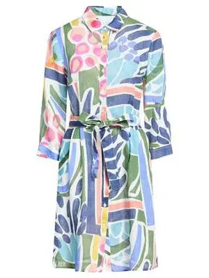 120% Lino Midi Shirt Dress - Blue