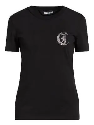 Just Cavalli T-shirt With Appliqués And Crystals - Black