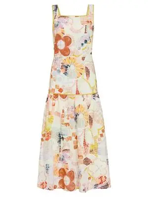 MARIE OLIVER Jada Mosaic-Print Tiered Dress Neutrals