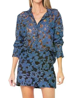 JBQ Beckett Floral-pattern Lace Skirt - Blue