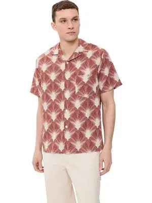 Portuguese Flannel Feathers Camp Shirt - Deep Red/raw