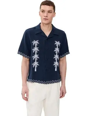 FAR AFIELD Veloso Flock Palm Shirt - Blue