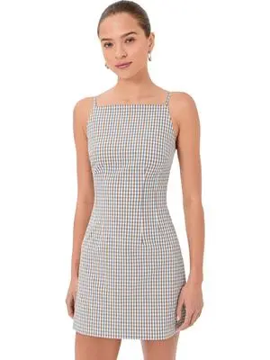 Veronica Beard Gingham Check Square Neck Mini Dress - Acorn Multi