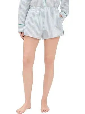 Lunya Airy Cotton Striped Shorts With Contrast Piping - Stillwater Stripe/spring