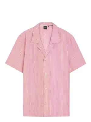 BOSS Striped Camp-collar Shirt - Red