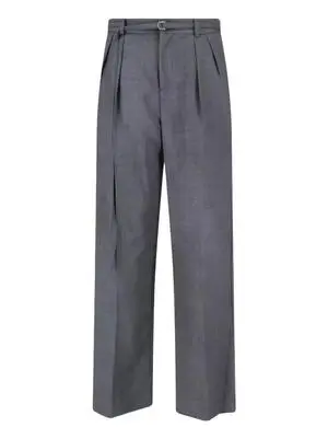 EUDON CHOI Belted Pleated Trousers - Grey