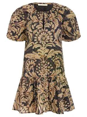 MARIE OLIVER Greta Baroque-print Tiered Dress - Black