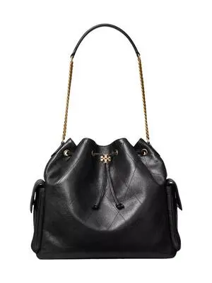 Tory Burch Large Quilted Drawstring Shoulder Bag - Black
