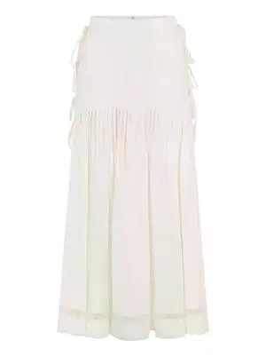 Rabanne Lace Side Bow Midi Skirt Neutrals