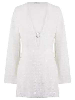 Oseree Sequinned Feather-trimmed Mini Kaftan - Ivory