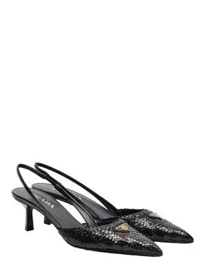 Prada Woven Leather Slingback Pumps - Black