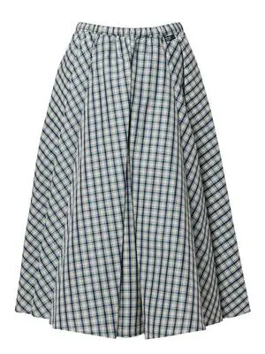 PRADA Checked Cotton-Blend Chambray Midi Skirt
