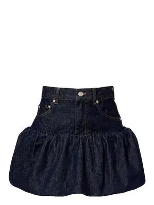 GANNI Gathered Denim Miniskirt - Blue