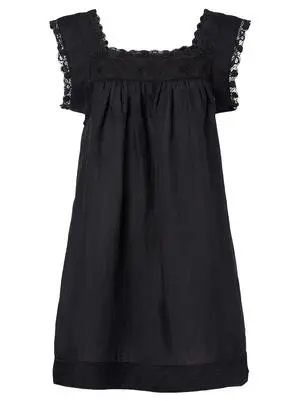 DÔEN Almadia Lace-trimmed Ramie Minidress - Black