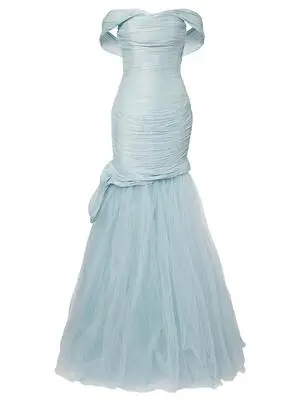 MARMAR HALIM Pleated Off-Shoulder Bustier Gown