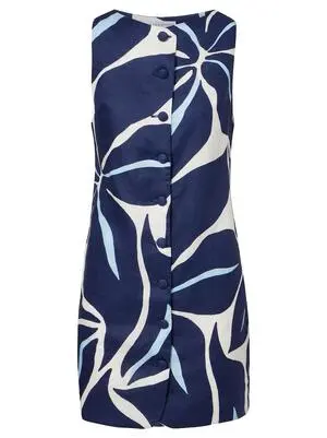 CALA DE LA CRUZ Rhoda Printed Linen Minidress - Blue