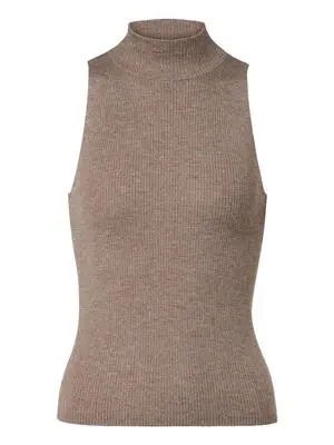 Brunello Cucinelli Knitted Lamé Mock Neck Top - Brown