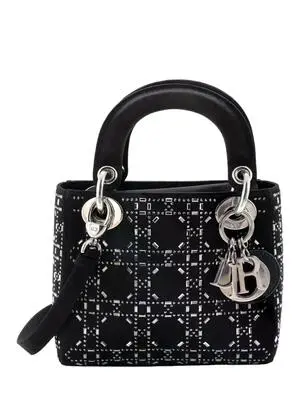 Dior Lady Crystal-embellished Cannage Quilt Satin Mini Satchel - Black