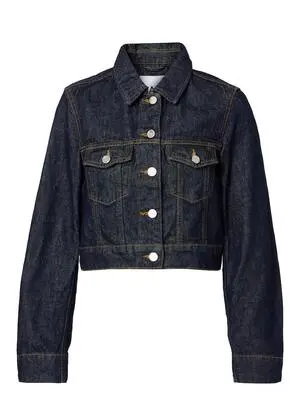 GANNI Cropped Organic Cotton Denim Jacket - Blue