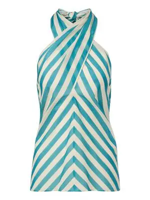 ERES Alter Ego Striped Cotton Voile Top Blue