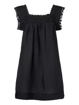 DÔEN Ramie Lace-trimmed Mini Dress - Black