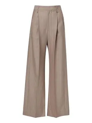 Victoria Beckham Herringbone Virgin Wool Pleated Pants - Grey