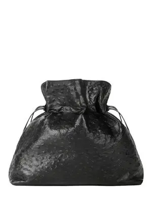 Elisabetta Franchi Ostrich Print Leather Tote Bag - Black