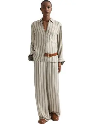 TWP Hudson St Pant In Fluid Regency Stripe - Ivory/green