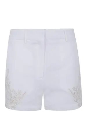 SEMICOUTURE Embroidered Linen Pijama Shorts - White