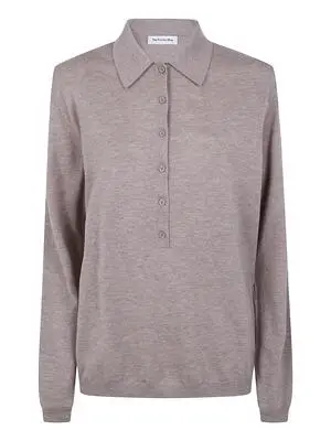 THE FRANKIE SHOP Tala Knit V-neck Polo - Brown
