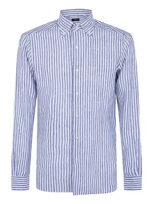 BARBA NAPOLI Classic Linen Large Stripes Shirt - Blue