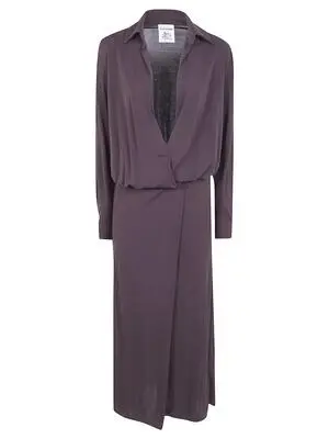 SEMICOUTURE Long Sleeve Viscose Jersey Dress - Brown