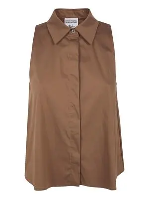 SEMICOUTURE Popeline Cotton Mini Top Brown