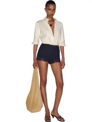 REFORMATION Donya Cotton Crochet Shorts Black