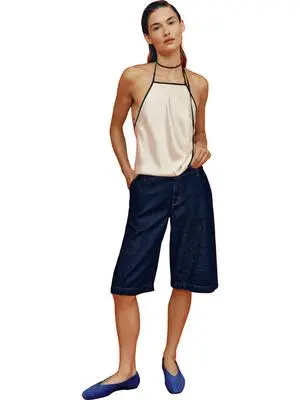 REFORMATION Elio Low Rise 14 In Denim Trouser Shorts - Blue
