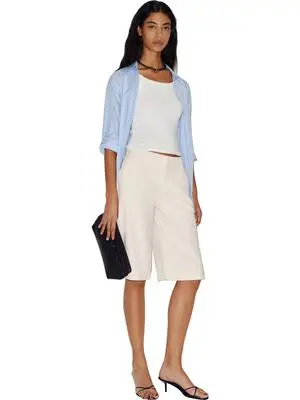REFORMATION Elio Low Rise 14 In Denim Trouser Shorts - Ivory