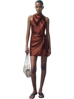 REFORMATION Stelliana Silk Mini Dress - Brown
