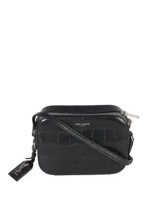 Saint Laurent Calfskin Camera Bag Crocodile Embossed - Black