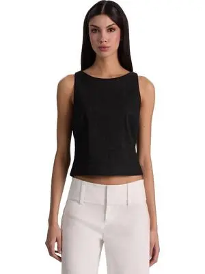Alice + Olivia Yvette Linen Boat Neck Tank - Black